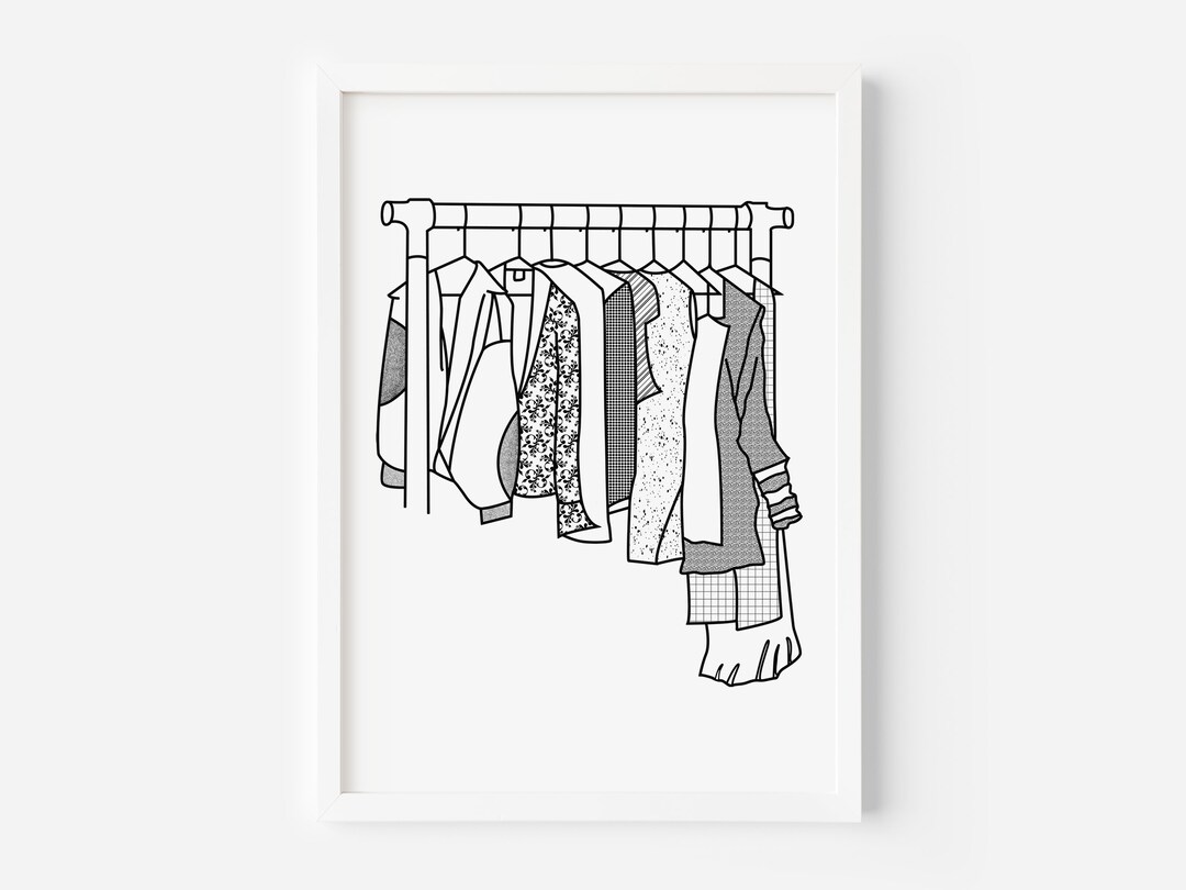 Clothing Rack Art Print Digital Download | Minimalist Line Drawing ...