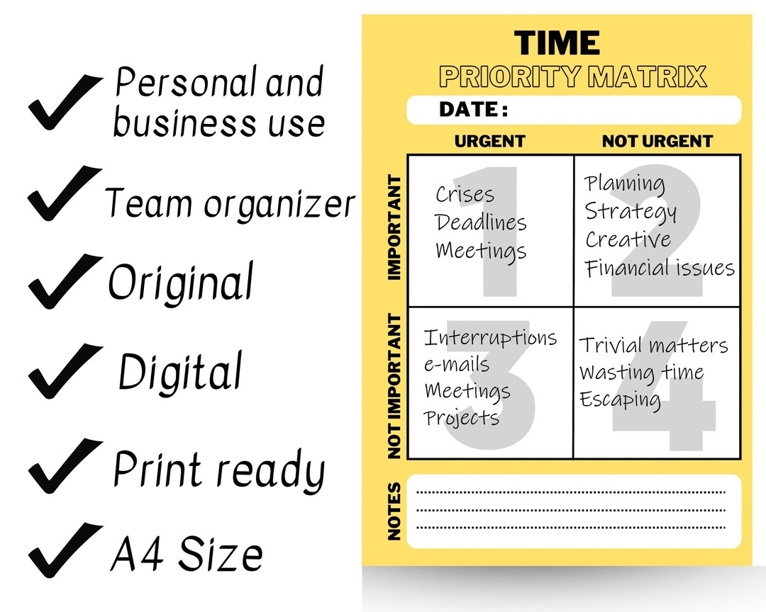 Time Priority Planner Time Priority Matrix Digital Planner Printable ...