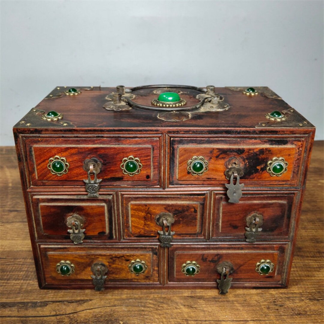 Retro Mahogany Seven-drawer Jewelry Box Inlaid With Gemstones Jewelry ...