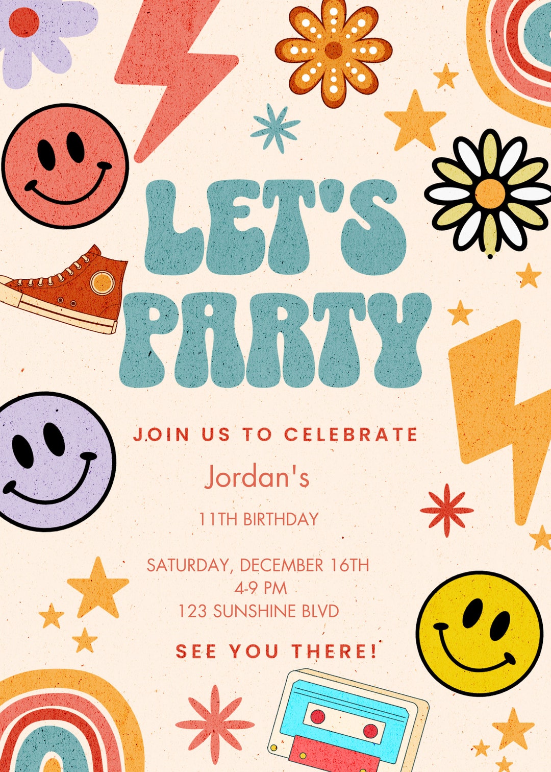 Groovy Birthday Party Invitation Editable - Etsy