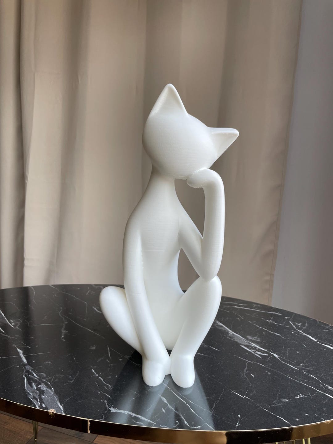 Thinking Cat Statue - 3D Printed Minimalist Cat Thinker Figurine - Cute ...