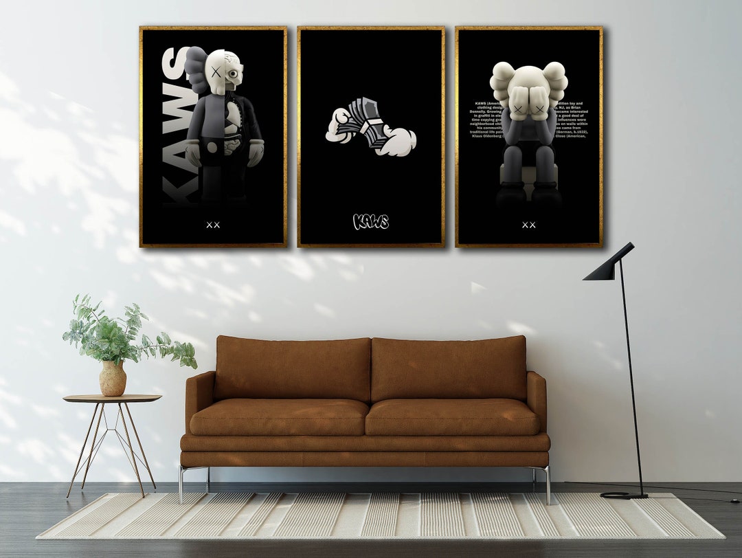Kaws Set of 3 Canvas Print Art, Minimalist Hypebeast Poster, Kaws ...