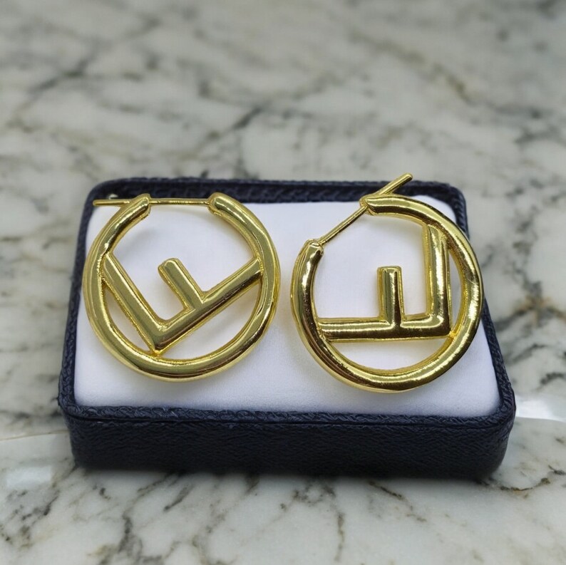 Vintage Gold Fendi Hoop Earrings Luxurious Designer Statement Piece ...