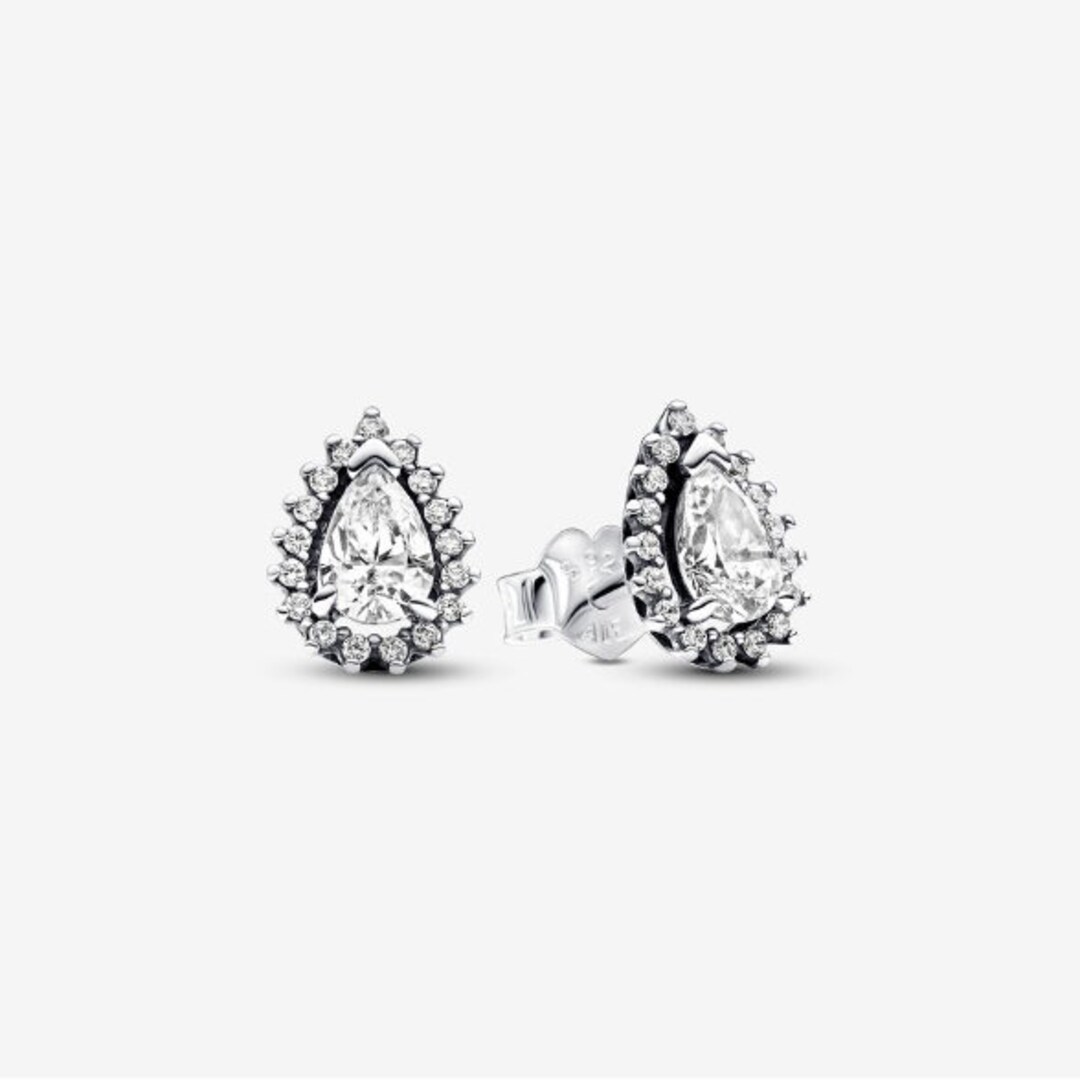 Pandora Sparkling Pear Halo Stud Earrings Silver Ale S925 - Etsy