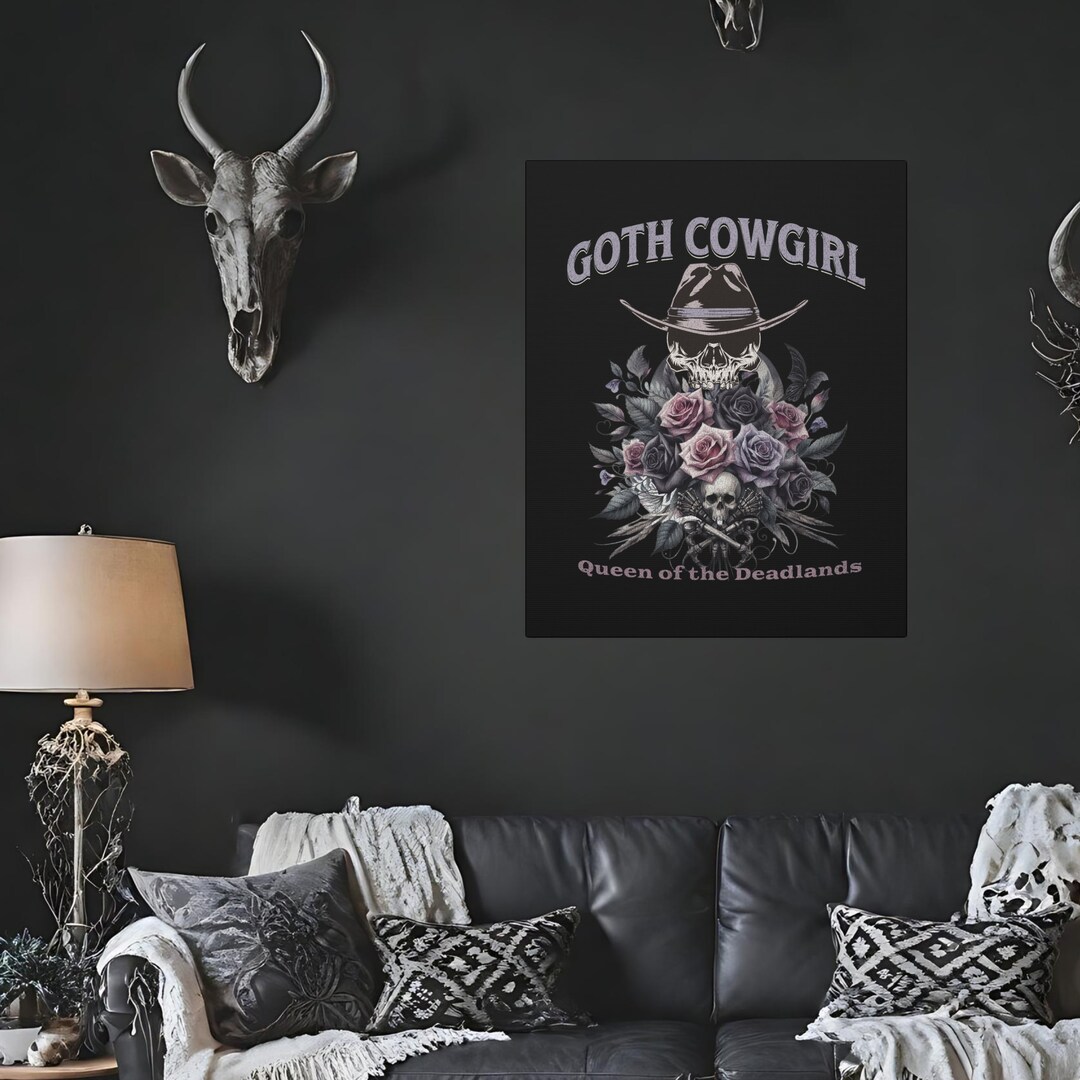 Western Goth Wall Decor - Southern Goth Cowgirl Canvas With Skull ...