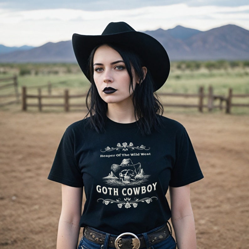 Goth Cowboy Shirt - Western Gothic Cowgirl T-shirt - Skull and Hibiscus ...