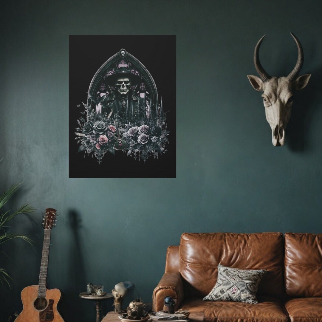 Southern Goth Canvas: Skeleton Cowboy, Pastel Flowers - Western Gothic ...