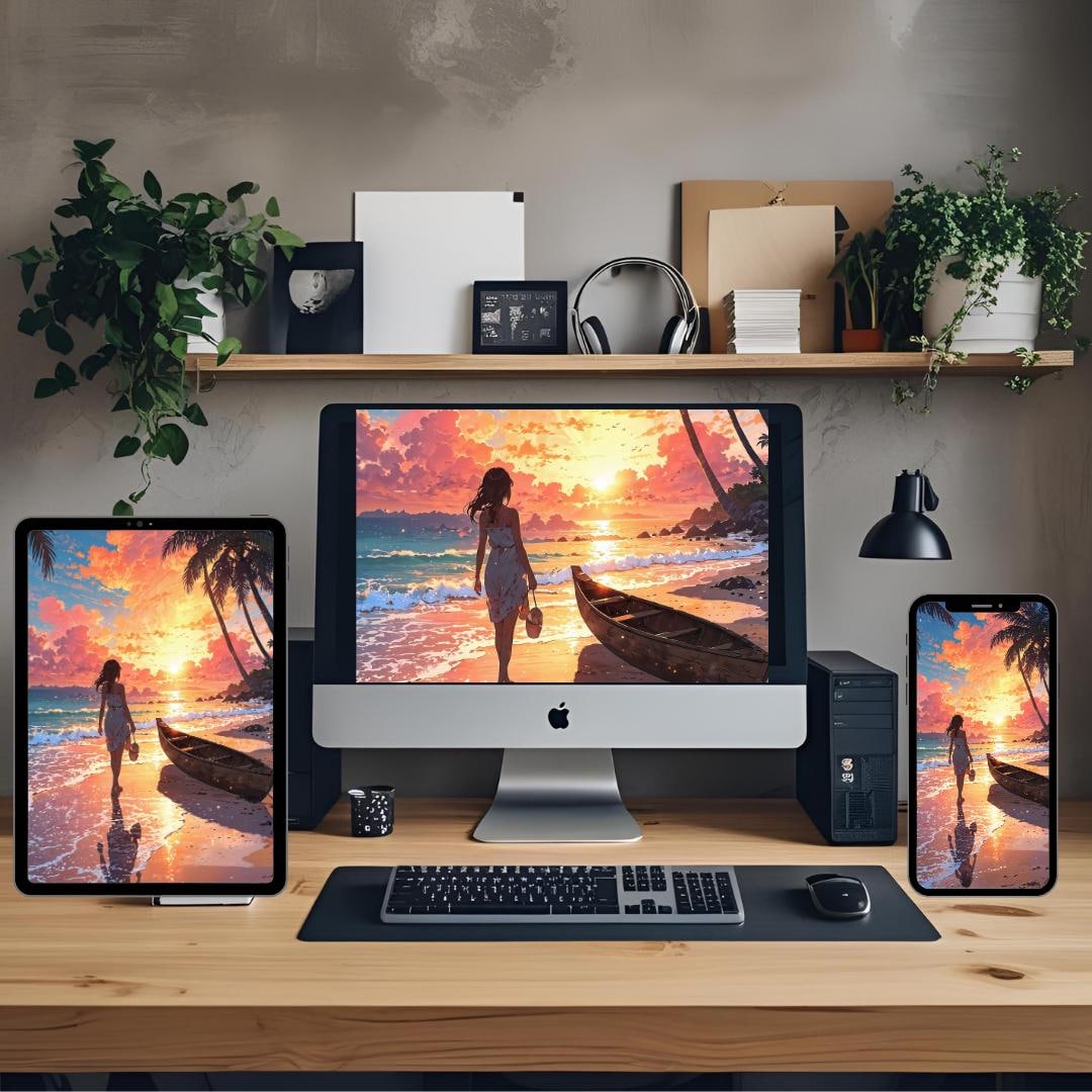 Anime Beach Sunset Print: Dreamcore Girl, Emotional Wall Art (digital ...