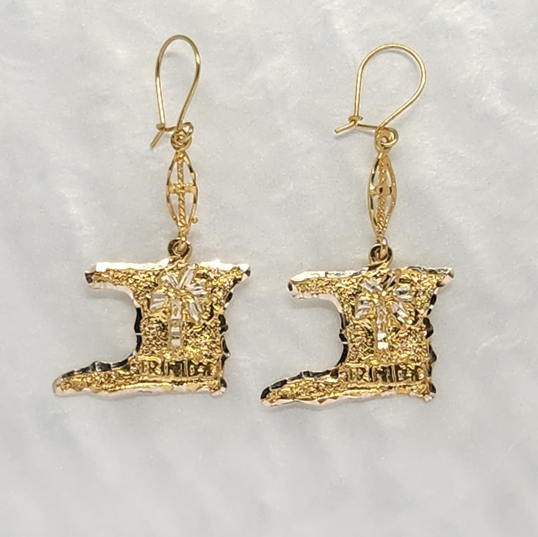 10K Genuine Gold Trinidad Map Earrings, Gold Hanging Earrings, Gold Map ...