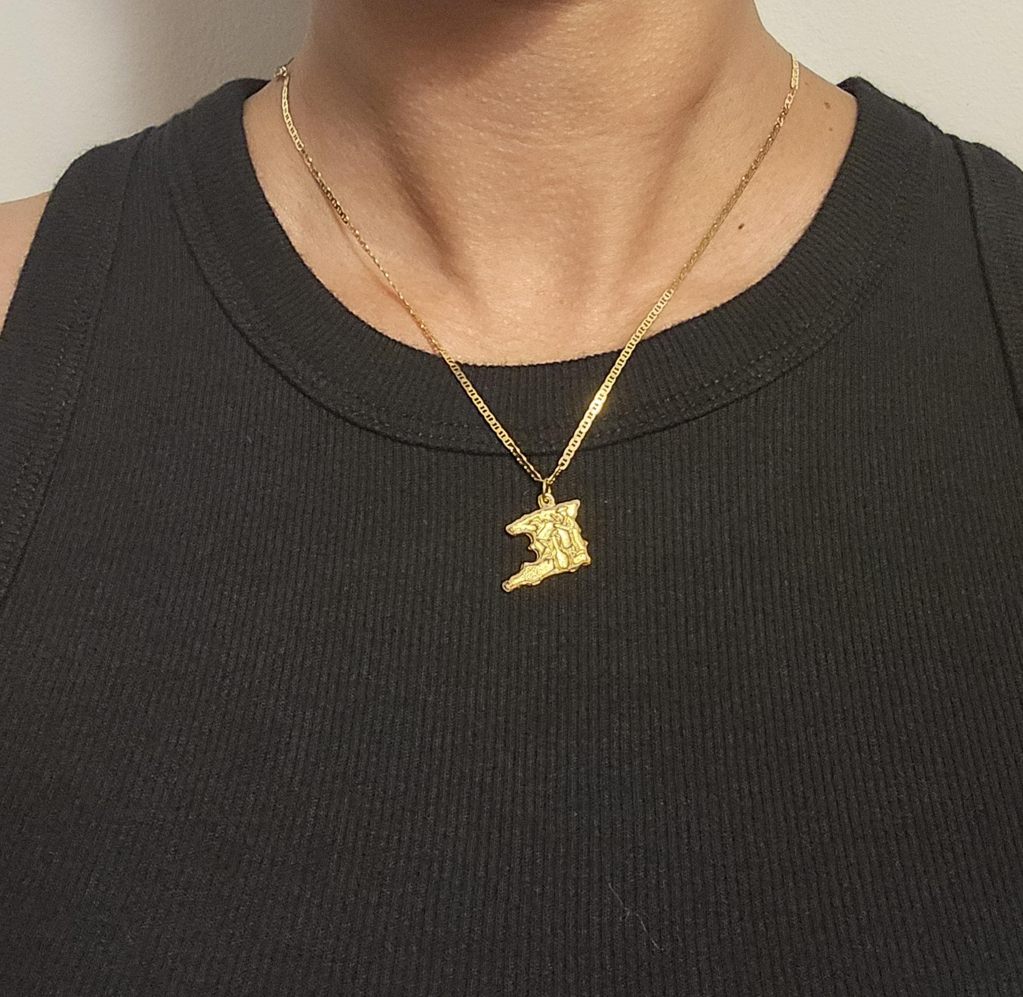 10K Yellow Gold Trinidad Map Pendant, Gold Trinidad Map, Gold Embossed ...