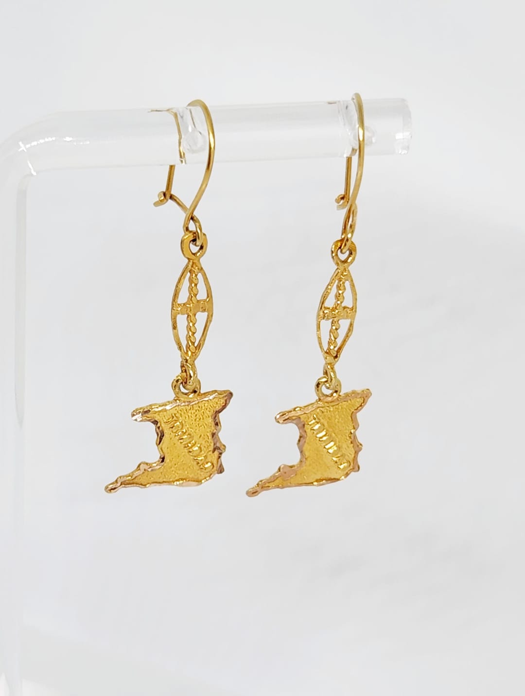 10K Yellow Gold Trinidad Map Earrings, Gold Hanging Earrings, Gold Map ...