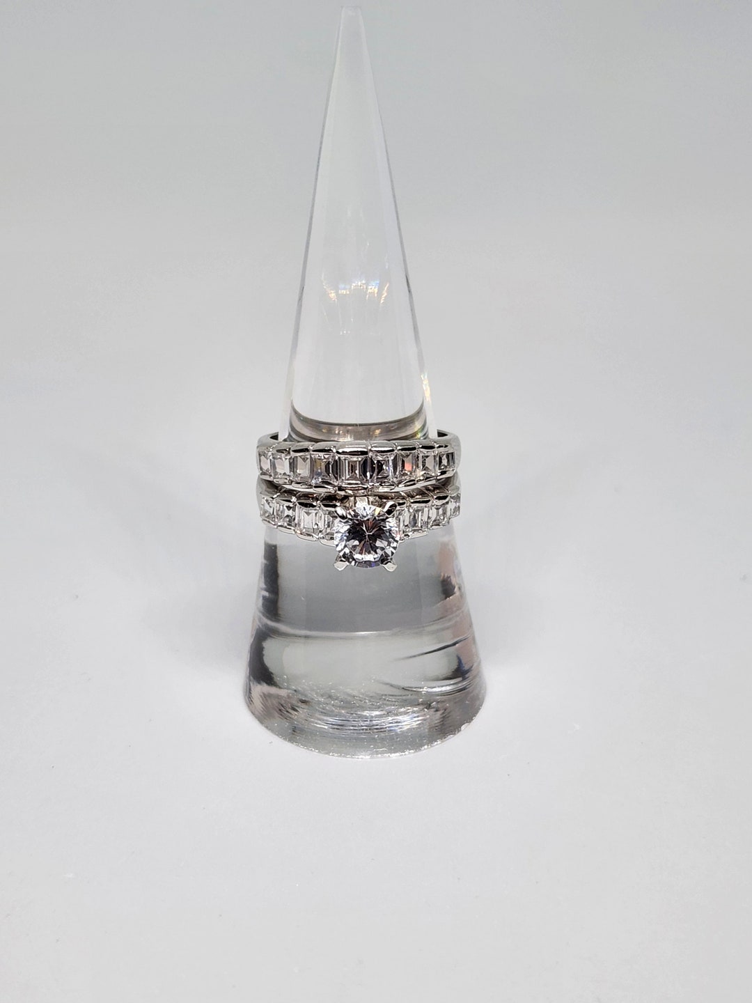 925 GENUINE Sterling Silver 2 Piece Ring Wedding/engagement Set With ...