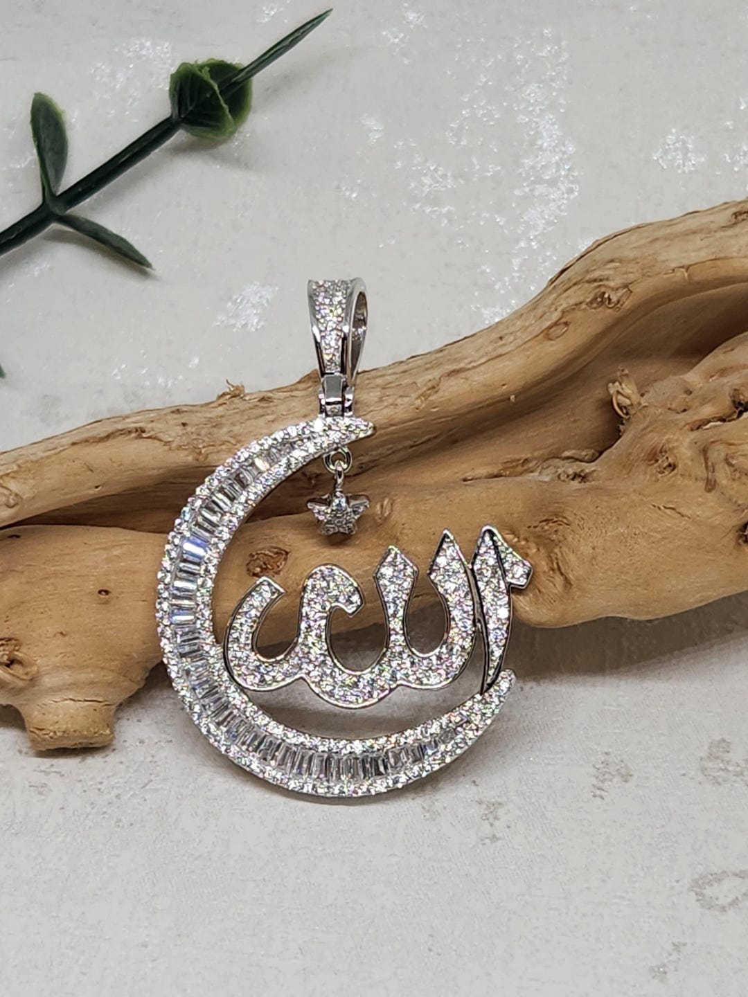 925 GENUINE Sterling Silver Allah Pendant, Zircon Allah Pendant, Silver ...