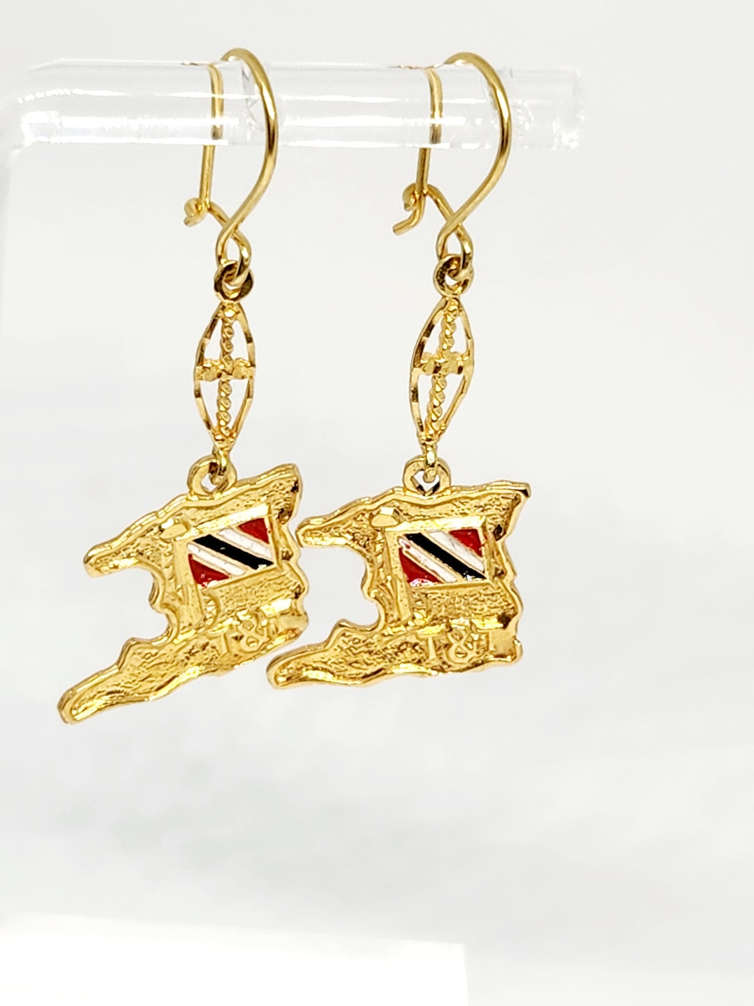 10K Genuine Gold Trinidad Map Earrings, Gold Trinidad Flag Earrings ...