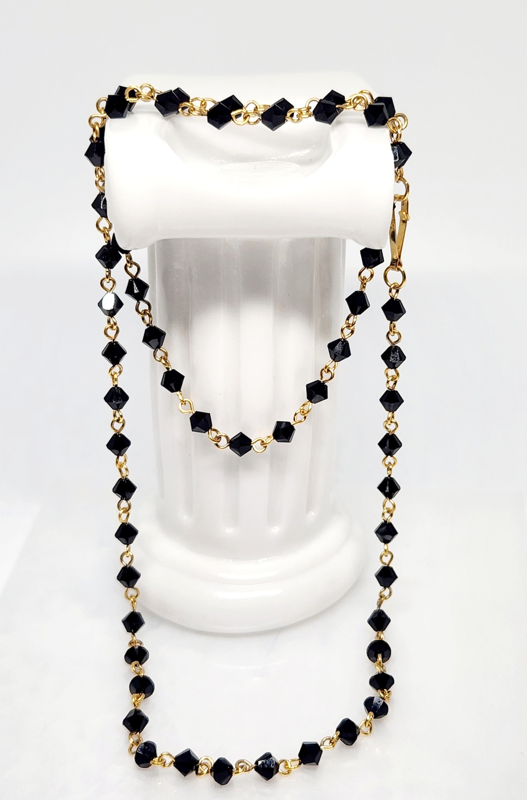 10K Genuine Gold Jet Bead Necklace, Gold Jet Bead Anklet, Gold Jet Bead ...