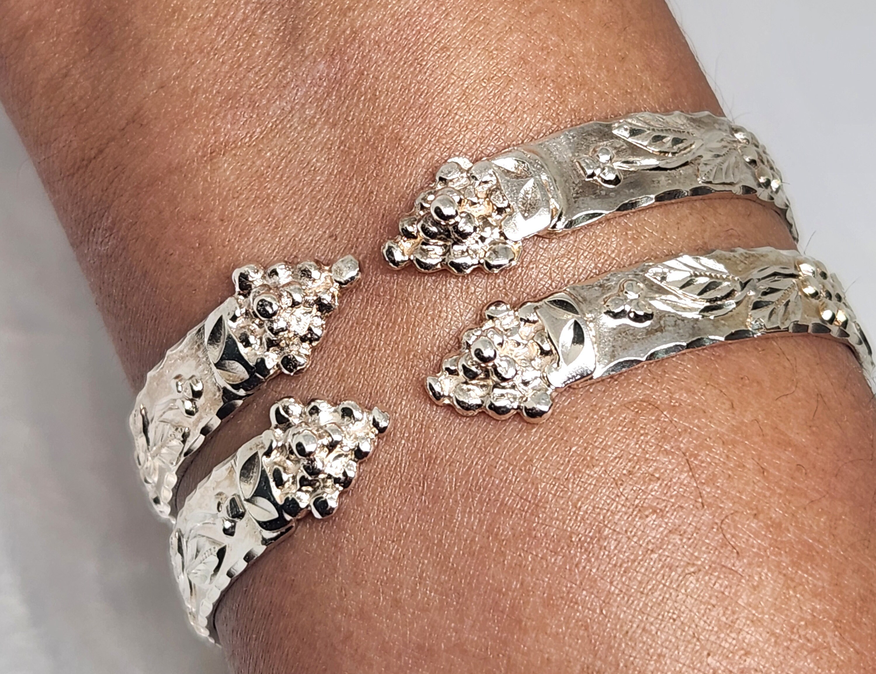 925 GENUINE Sterling Silver VINTAGE Bangles, Grape Head Bracelets, Hand ...