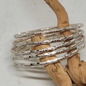 925 GENUINE Sterling Silver SOLID Bangles, Silver Patterned Jingles ...