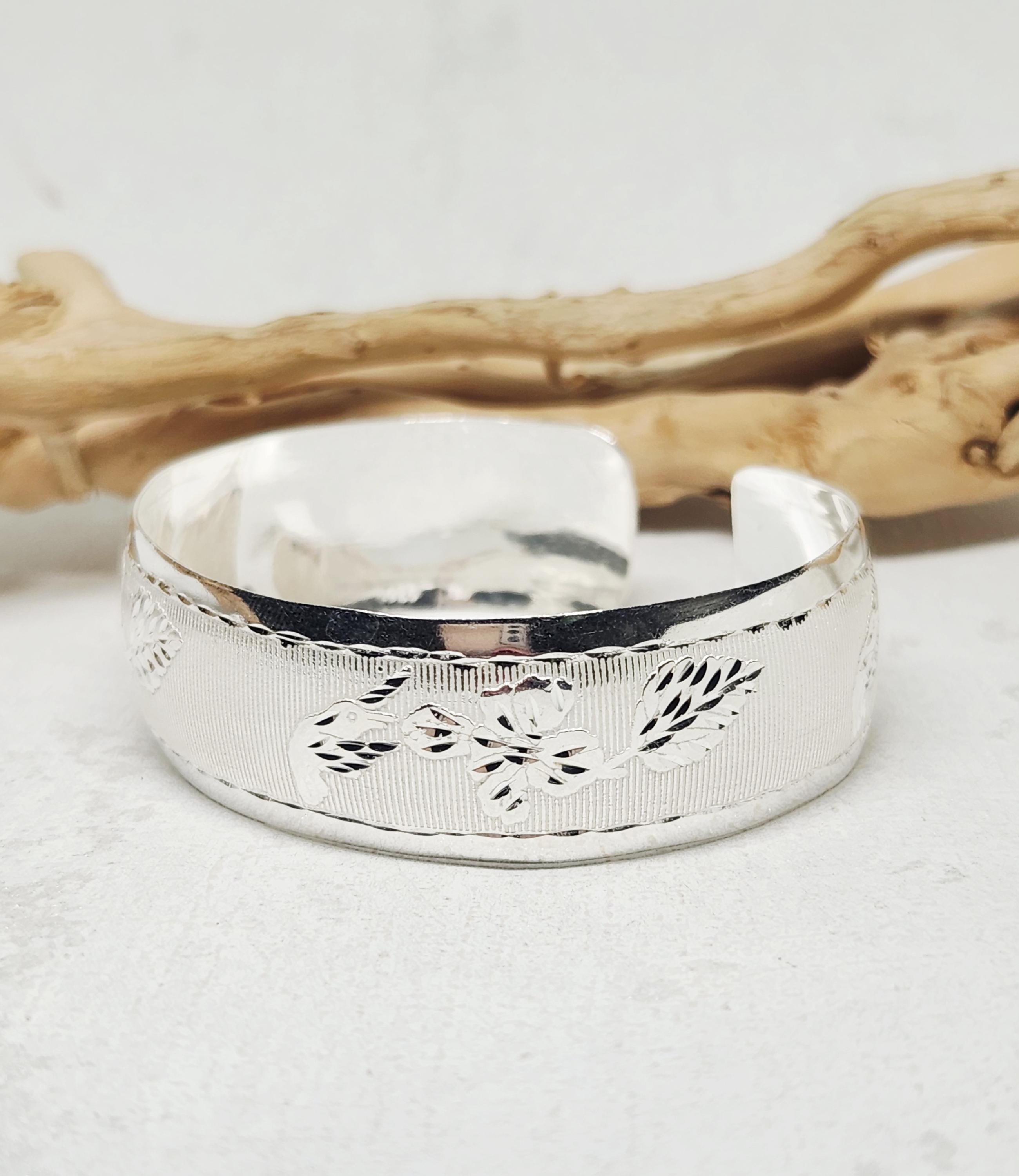 925 GENUINE Sterling Silver Flower Bangle, West Indian Jewelry ...