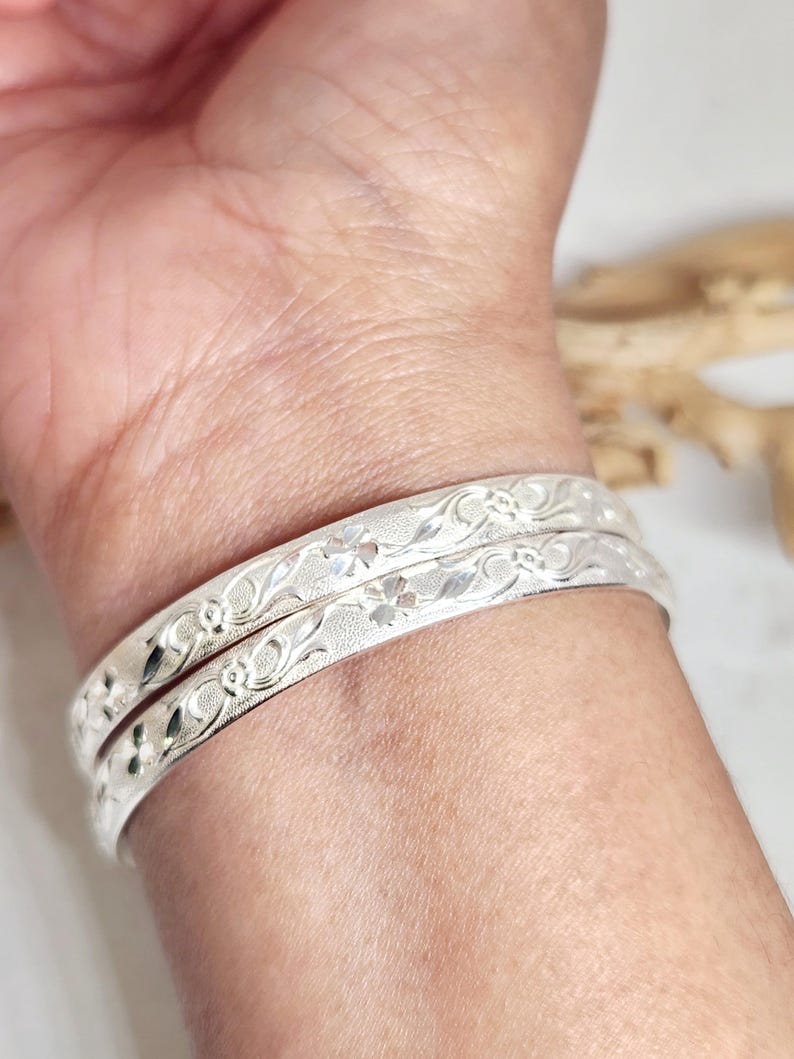 925 GENUINE Sterling Silver SOLID Flat Bangles, Grape Head Bracelets ...