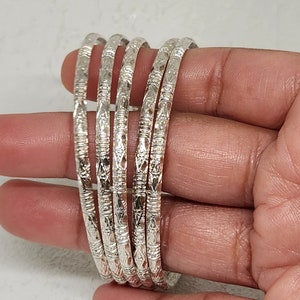 925 GENUINE Sterling Silver SOLID Bangles, Silver Patterned Jingles ...