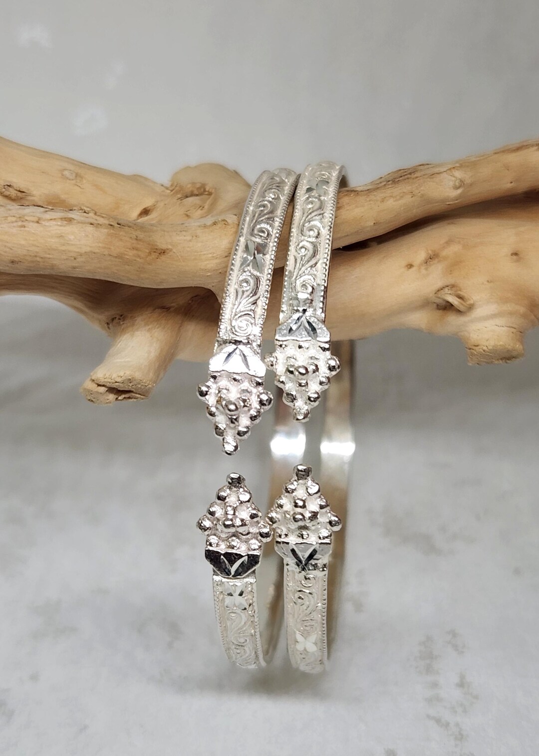 925 GENUINE Sterling Silver Flat Bangles, Grape Head Bangles, Girl ...