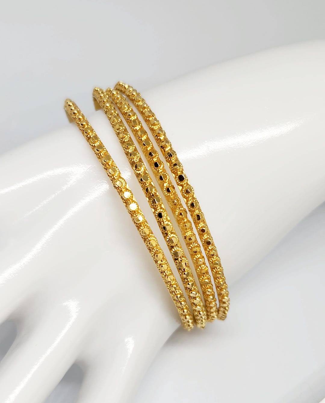 10K Yellow Gold VINTAGE Bangles, Gold Jingles, Gold Filigree Bangle ...