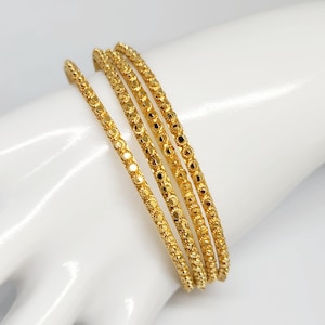 10K Yellow Gold VINTAGE Bangles, Gold Jingles, Gold Filigree Bangle ...