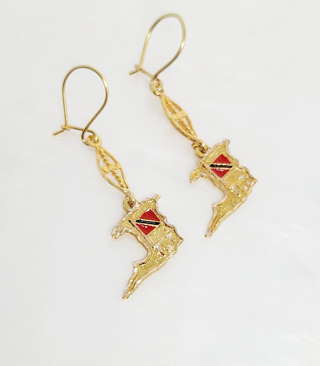 10K Genuine Gold Trinidad Map Earrings, Gold Trinidad Flag Earrings ...