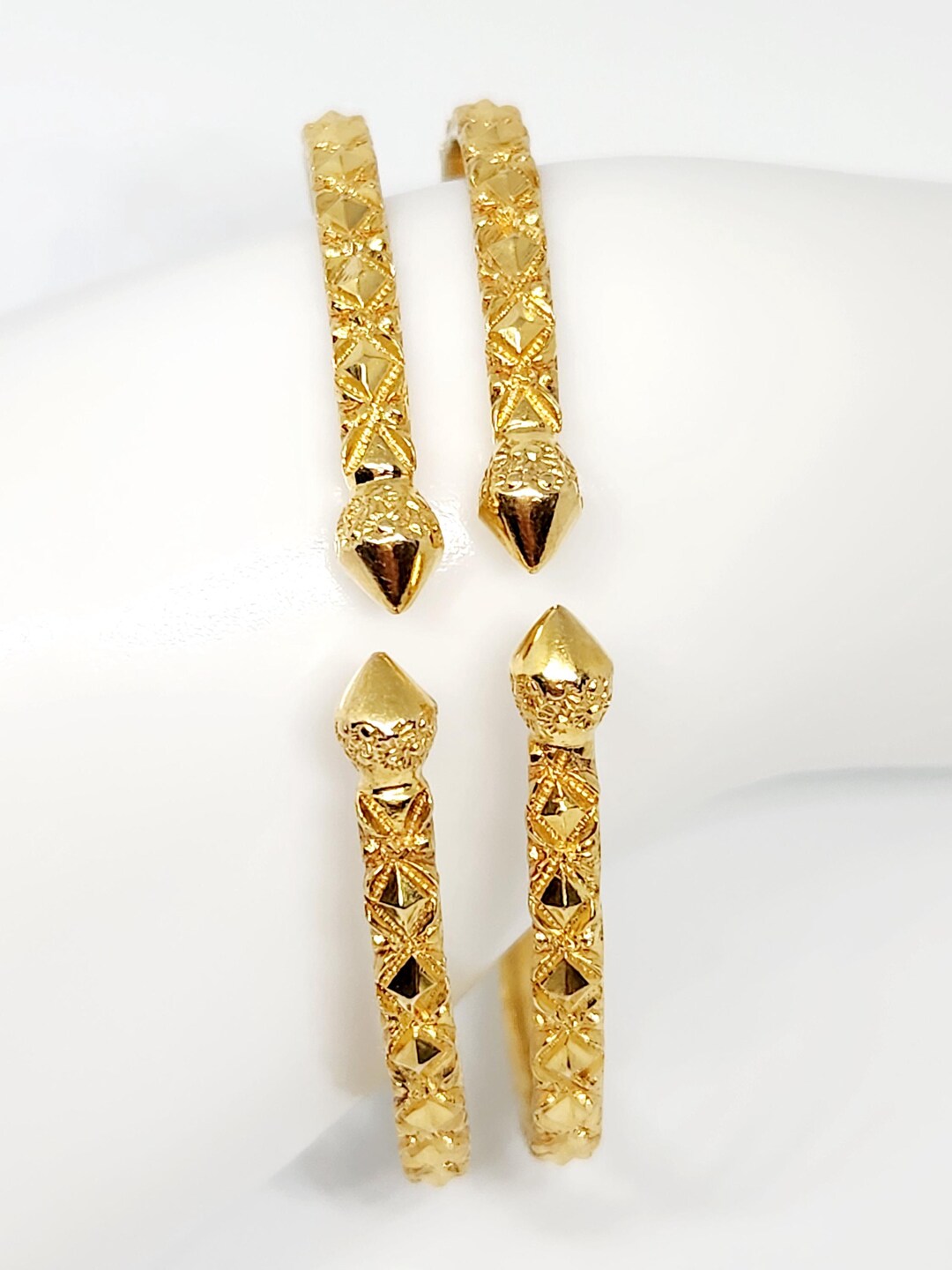 10K Yellow Gold VINTAGE Bangles, Gold Diamond Pattern Bangles, Gold ...