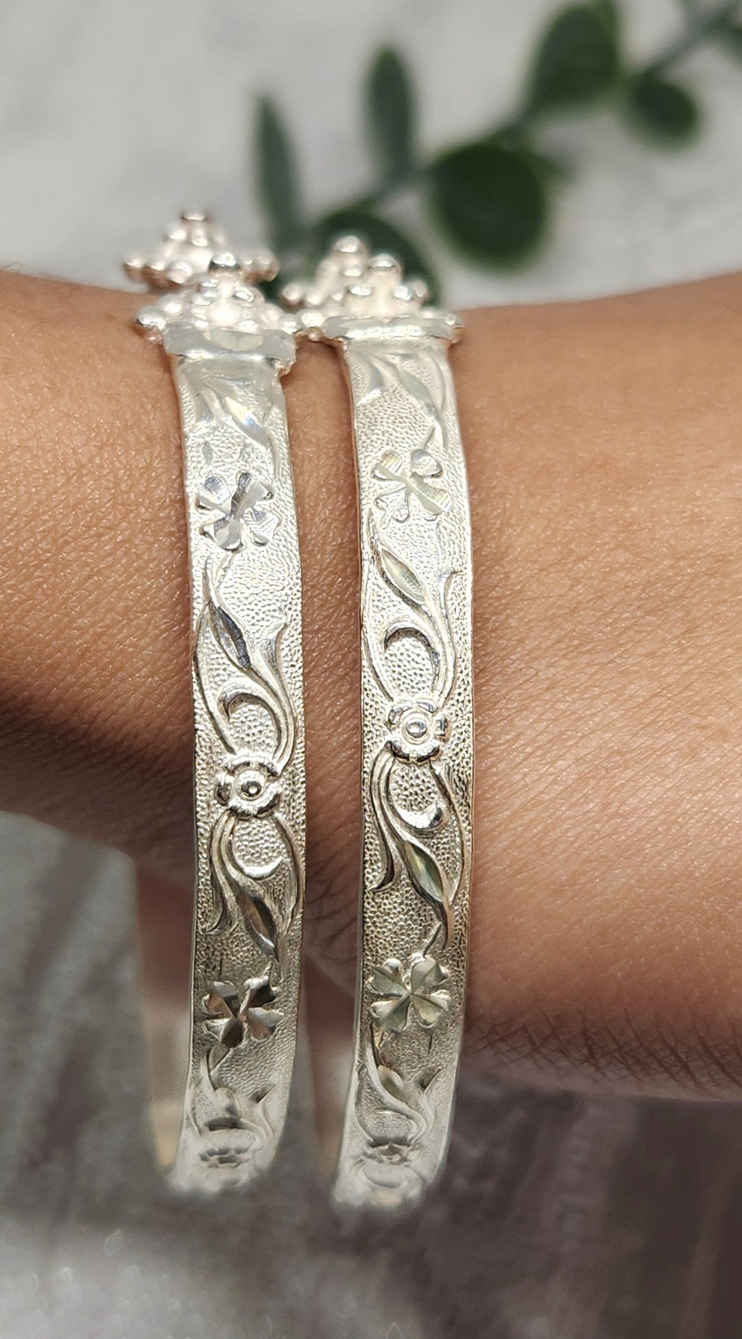 925 GENUINE Sterling Silver SOLID Flat Bangles, Grape Head Bracelets ...