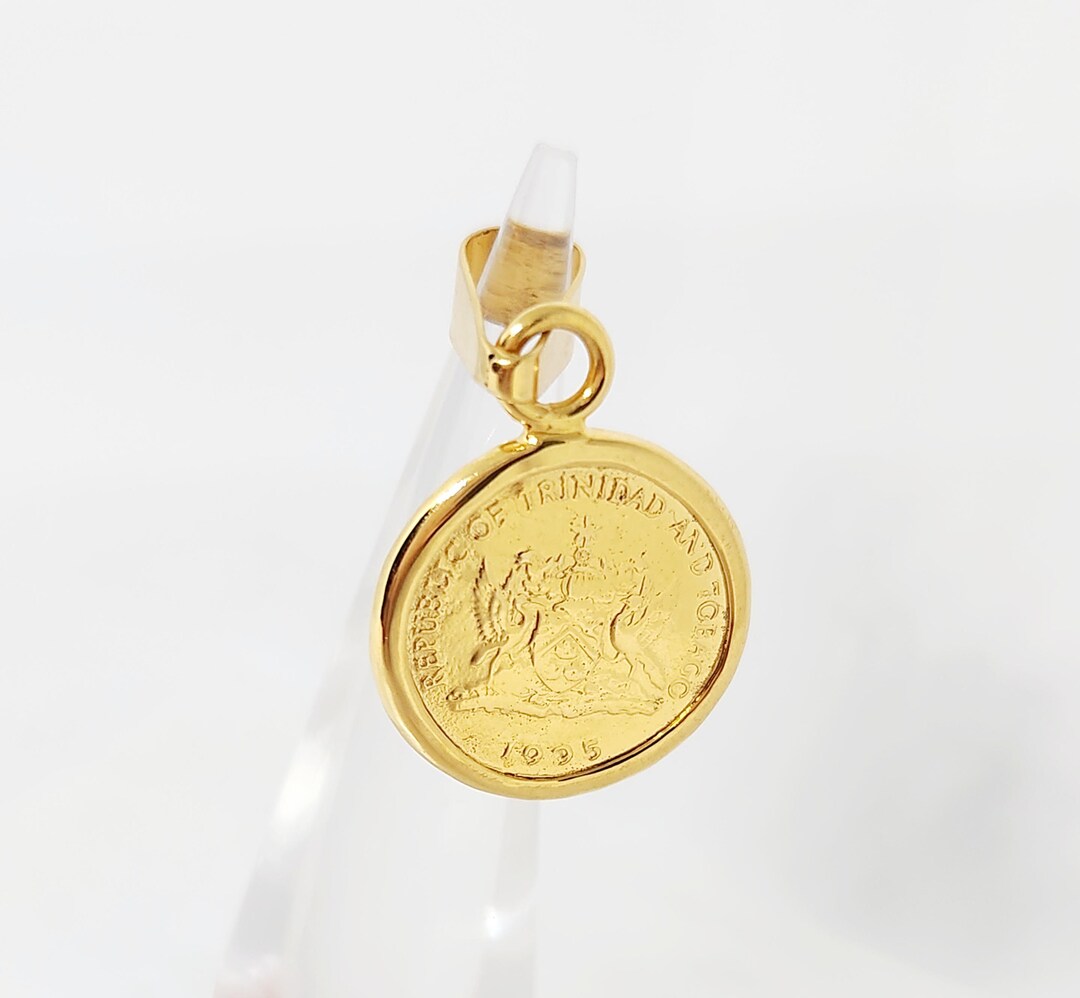 14K Yellow Gold Coin Design Pendant, Gold Trinidad Coin, Gold T&T Penny ...