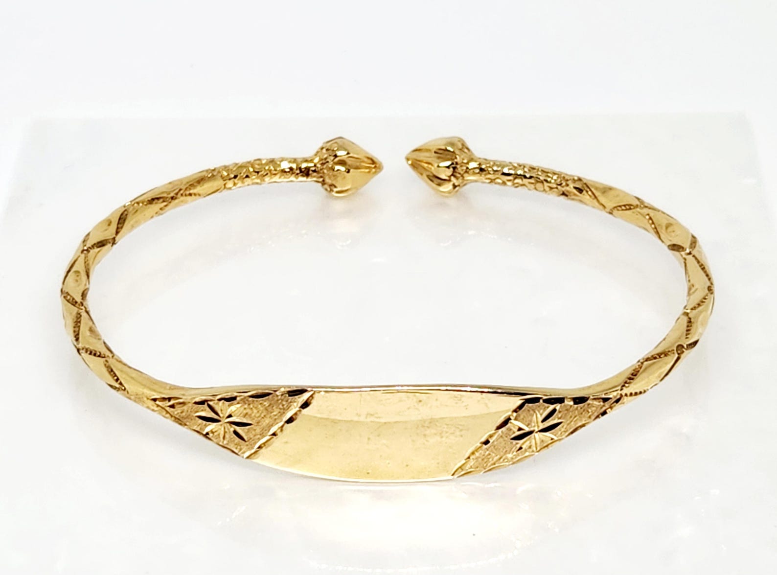 10K Yellow Gold VINTAGE ID Bangle, Gold Hand Carved Bangle, Gold West ...