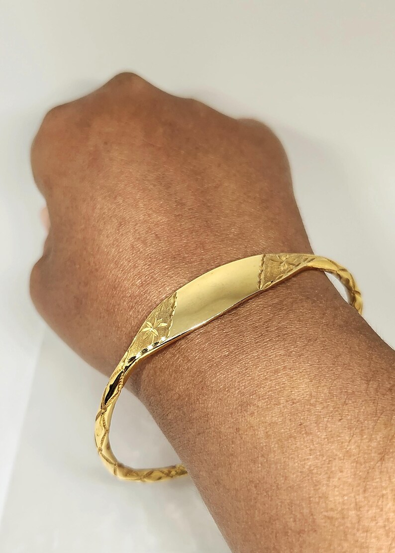 10K Yellow Gold VINTAGE ID Bangle, Gold Hand Carved Bangle, Gold West ...