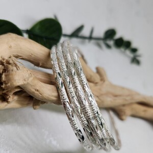 925 GENUINE Sterling Silver SOLID Bangles, Silver Patterned Jingles ...