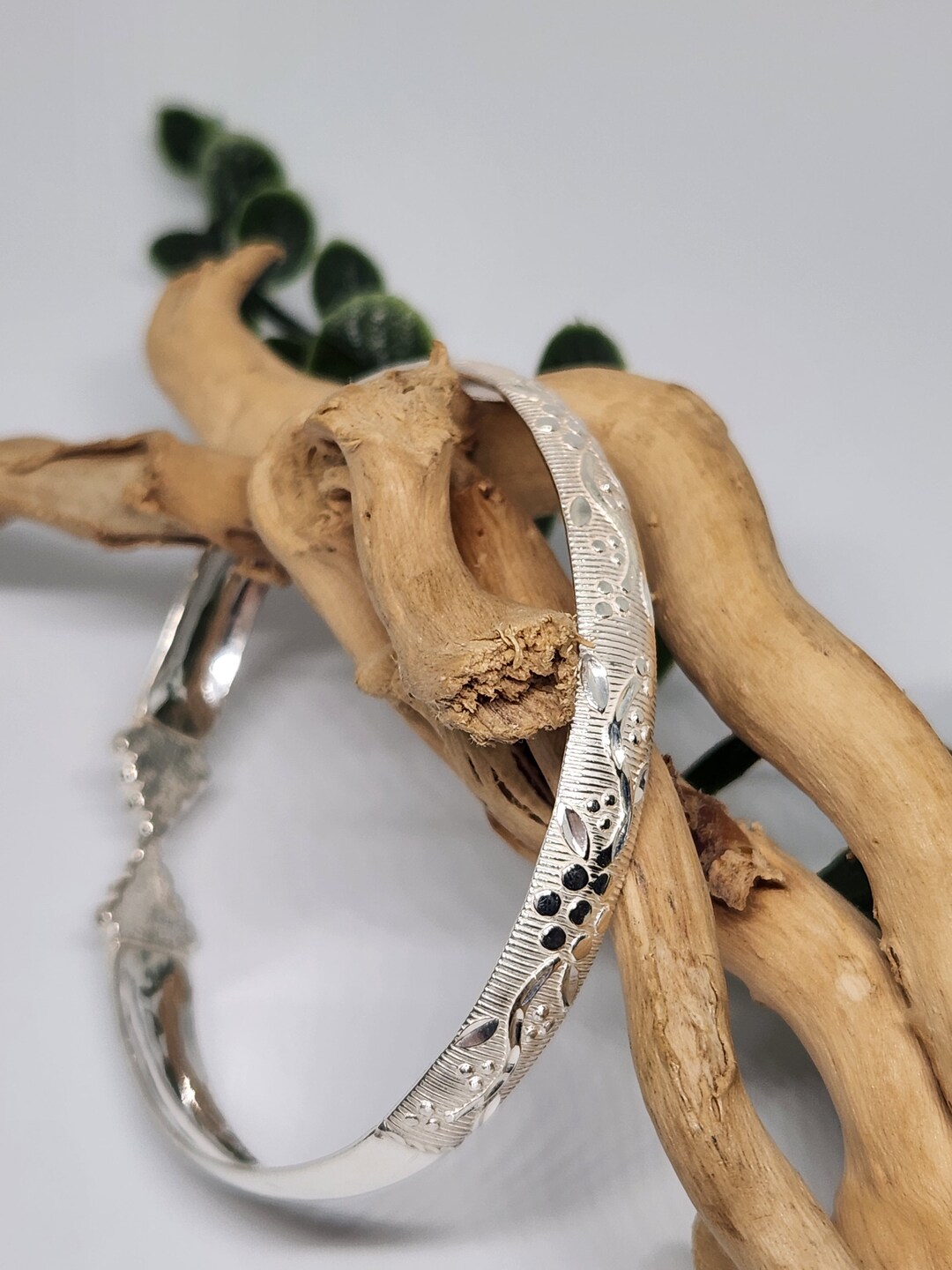 925 GENUINE Sterling Silver Flat Bangles, Grape Head Bracelets, Carved ...