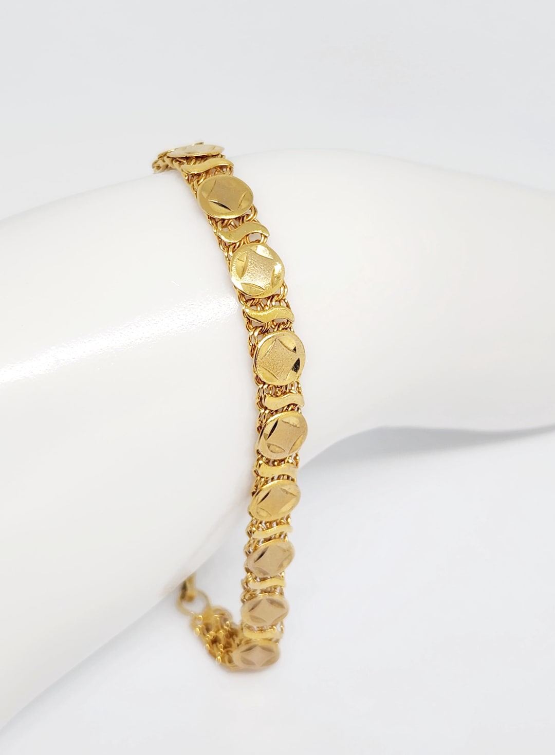 10K Yellow Gold VINTAGE Bracelet, Gold Spanish Link Bracelet, Gold ...