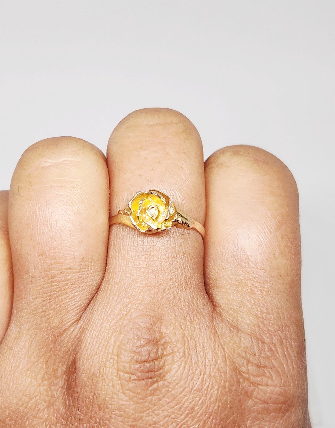 10K Yellow Gold VINTAGE Flower Ring, Hand Carved Rose Ring, Gold Flower ...