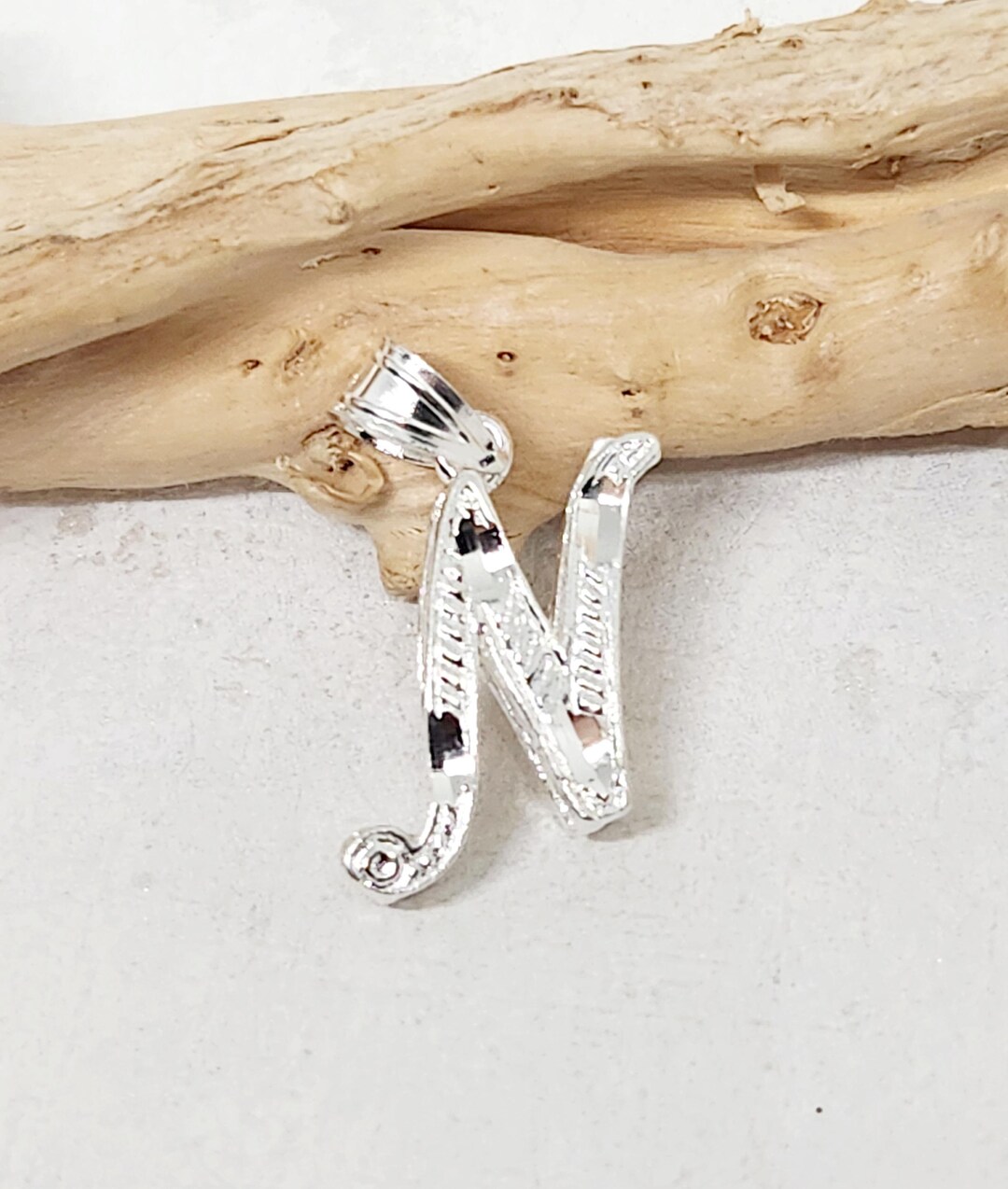 925 GENUINE Sterling Silver Initial Pendant, Silver Letter Charm ...
