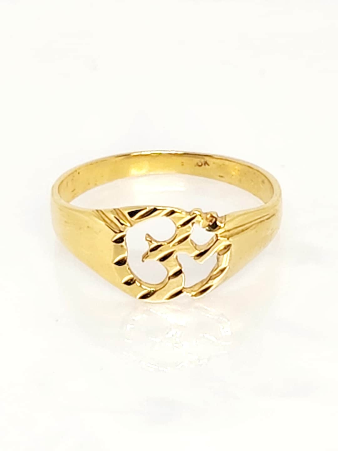 10K Yellow Gold VINTAGE Om Ring, Gold Om Ring, Gold Diamond Cut Om ...