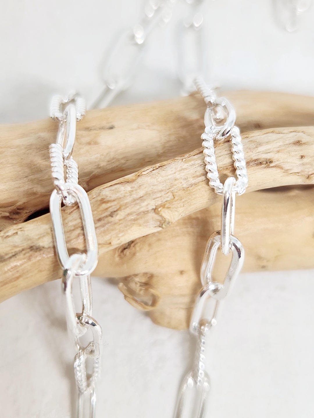 925 GENUINE Sterling Silver Paperclip Necklace, Patterned Paperclip ...