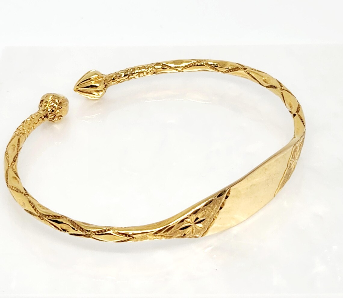 10K Yellow Gold VINTAGE ID Bangle, Gold Hand Carved Bangle, Gold West ...