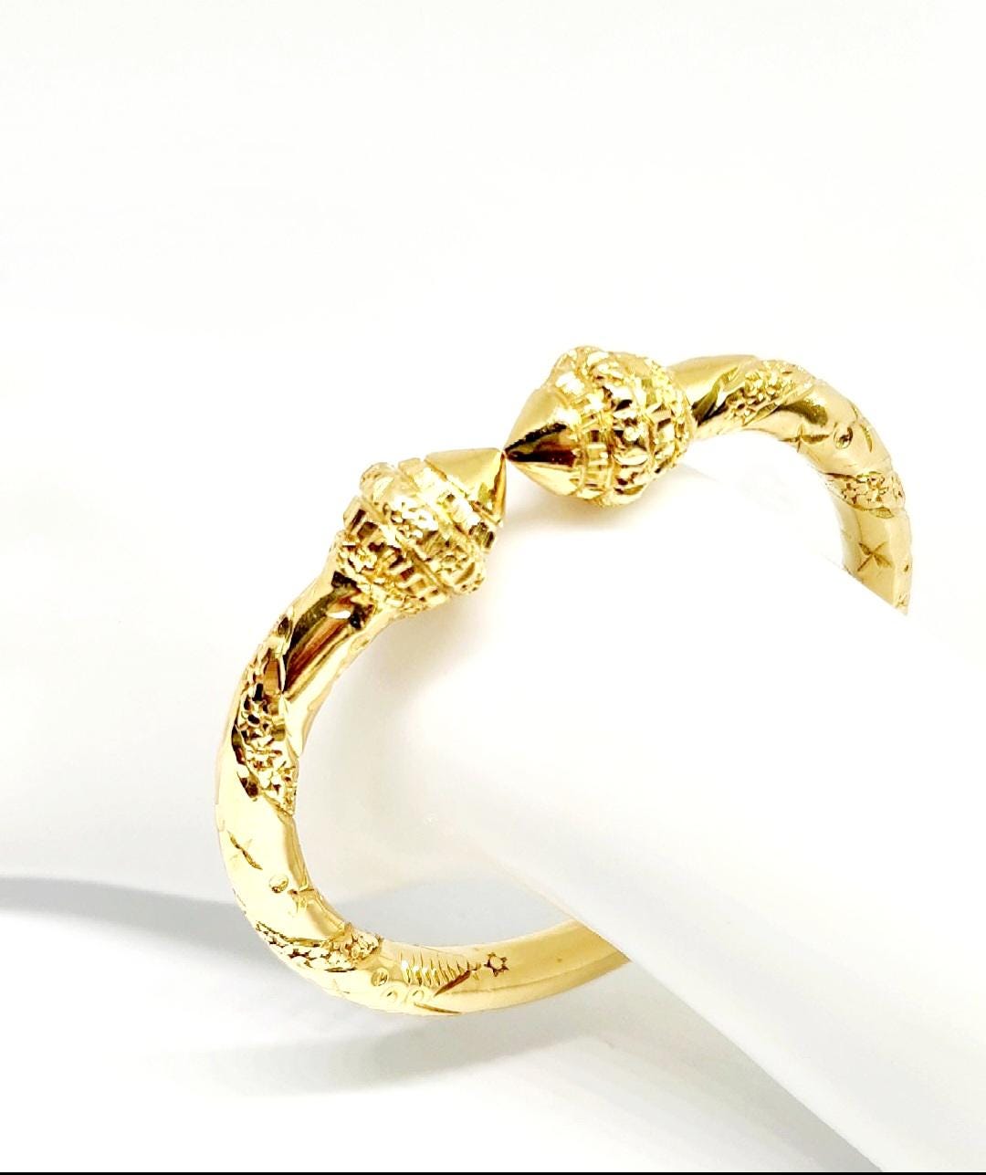 10K Genuine Gold VINTAGE Bracelet, Gold Bangle, Unisex Bracelet, Solid Bracelet, Hand Carved ...