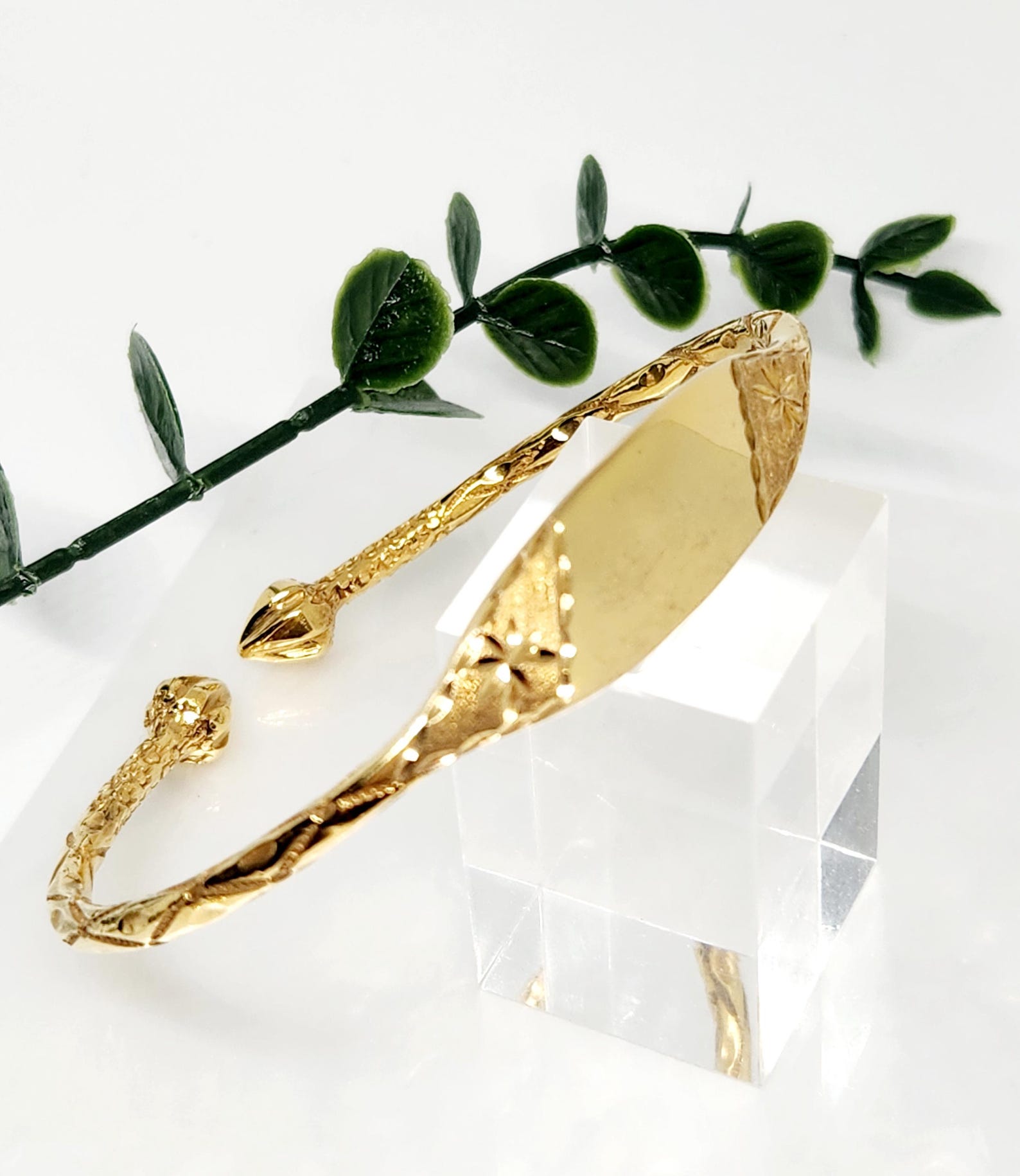 10K Yellow Gold VINTAGE ID Bangle, Gold Hand Carved Bangle, Gold West ...