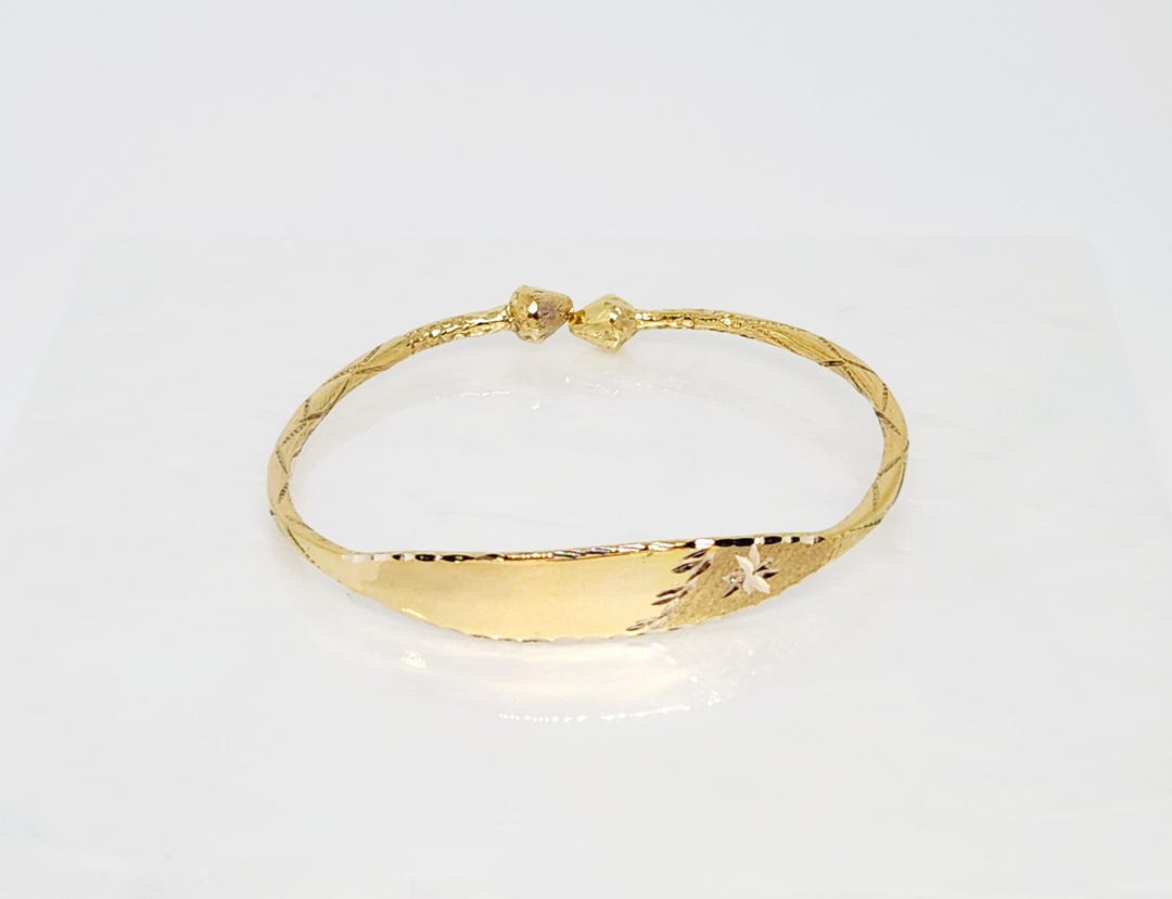 10K Yellow Gold VINTAGE CHILD Bangle, Gold Hand Carved Bangle, Gold ...