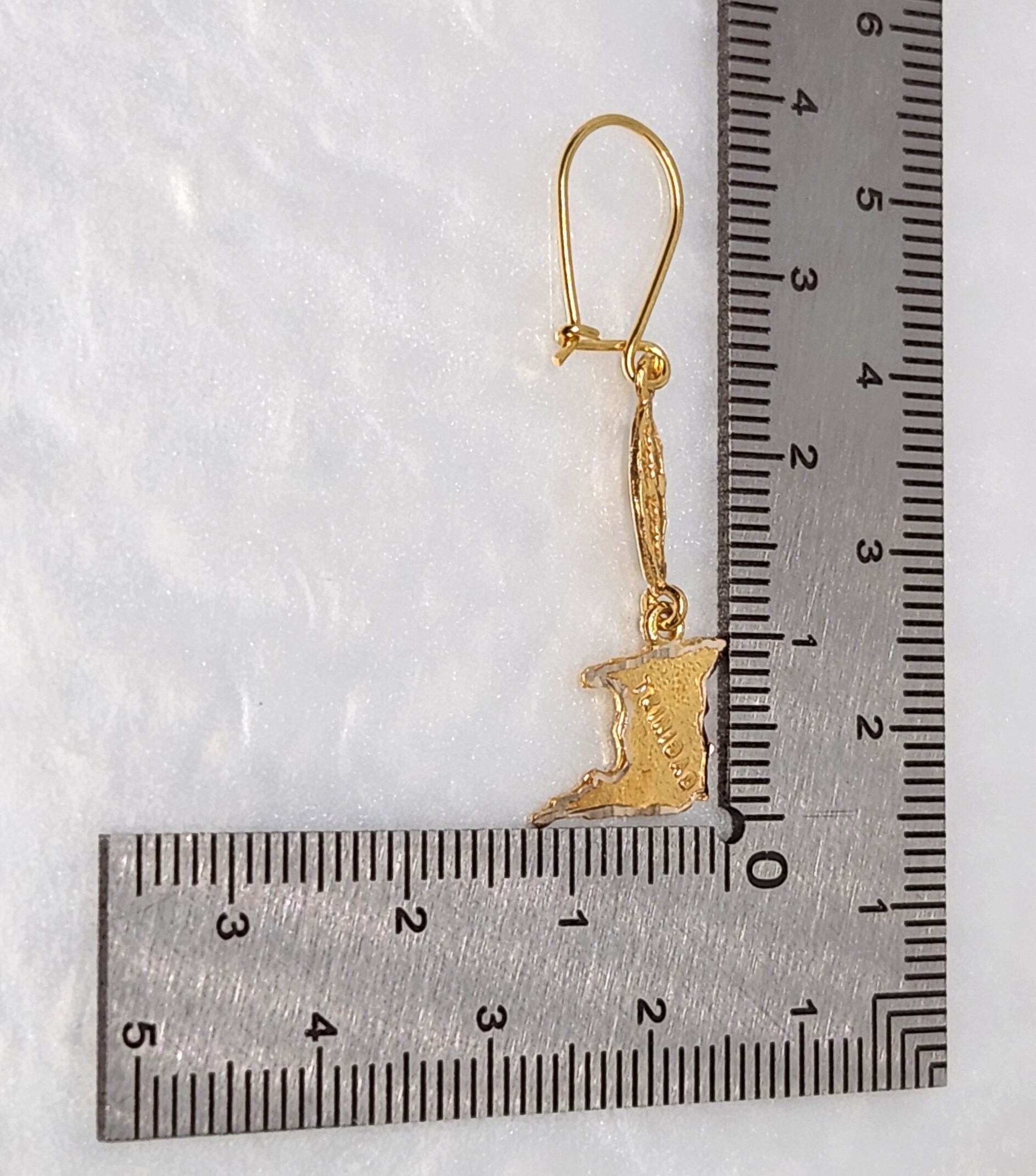 10K Genuine Gold Trinidad Map Earrings, Gold Hanging Earrings, Gold Map ...