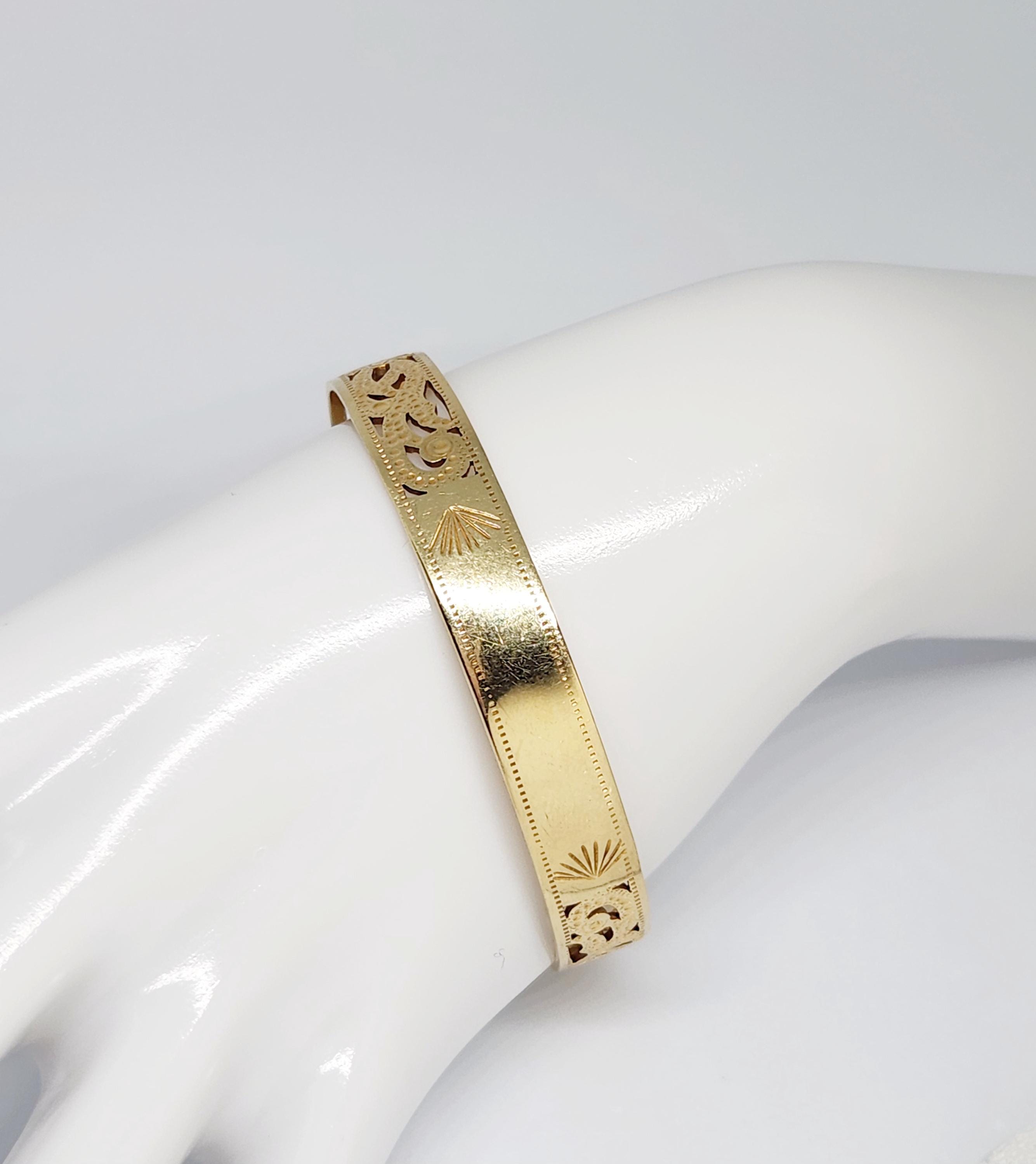 14K Yellow Gold VINTAGE Bangle, Solid Gold Bangle, Hand Crafted by ...