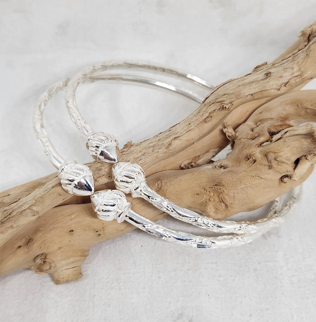 925 GENUINE Sterling Silver Cone Head Bangles, Silver Hand Carved ...