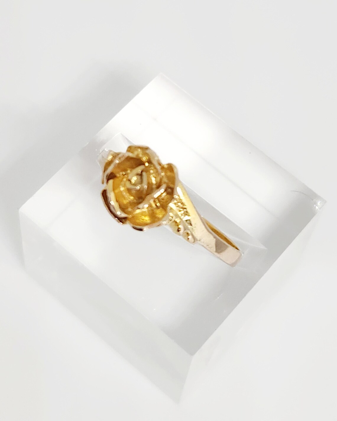 10K Yellow Gold VINTAGE Flower Ring, Hand Carved Rose Ring, Gold Flower ...