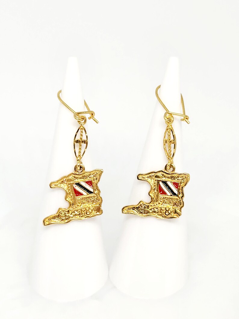 10K Genuine Gold Trinidad Map Earrings, Gold Trinidad Flag Earrings ...