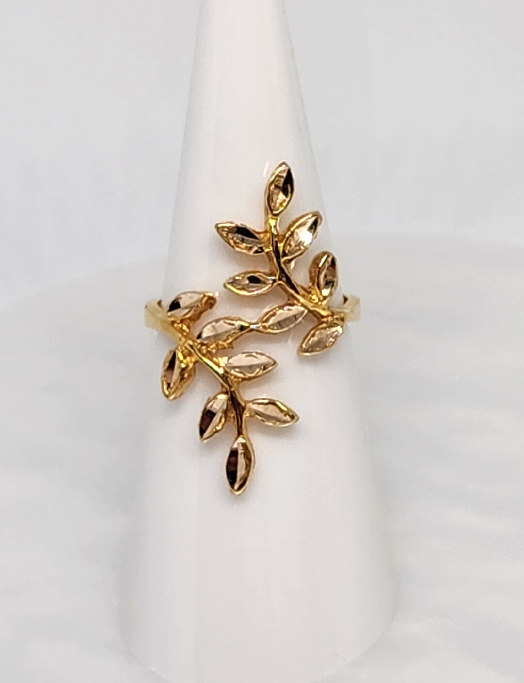 10K Genuine Gold Leaf Ring, Gold Leaf Design Ring, Gold Index Finger ...